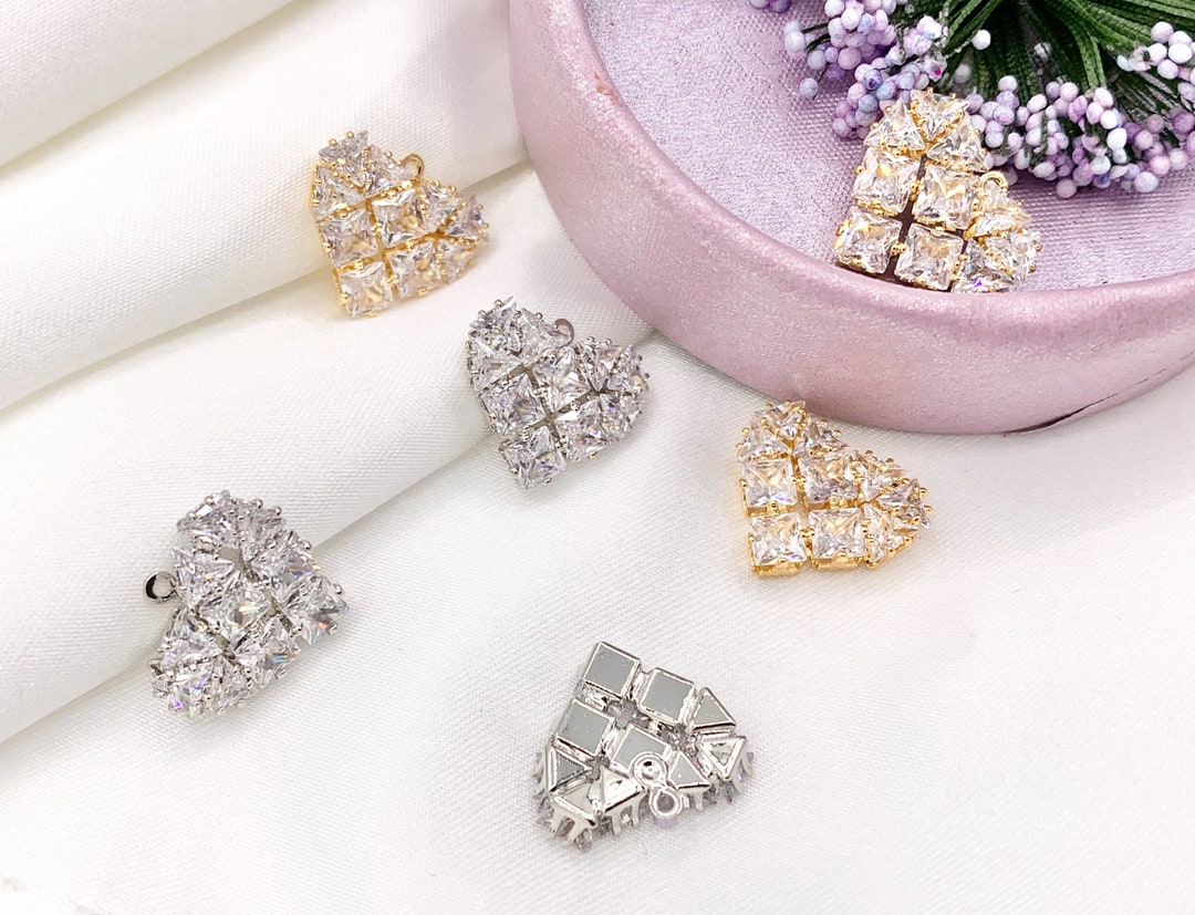 Cute Luxury CZ Heart Charms Real 18K Gold/platinum Plated Micro CZ Pave ...