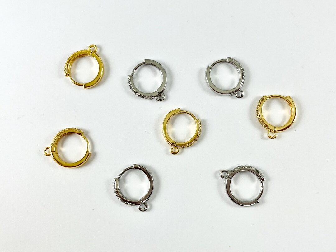 Gold Silver CZ Pave Huggies With Loop Real Gold 18K Plated Circle ...