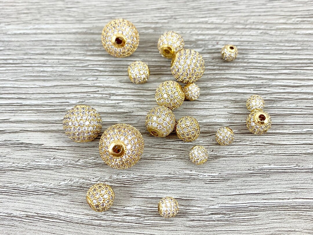 CZ Round Beads Cubic Zirconia Micro Pave Round Spacer Beads in Gold ...