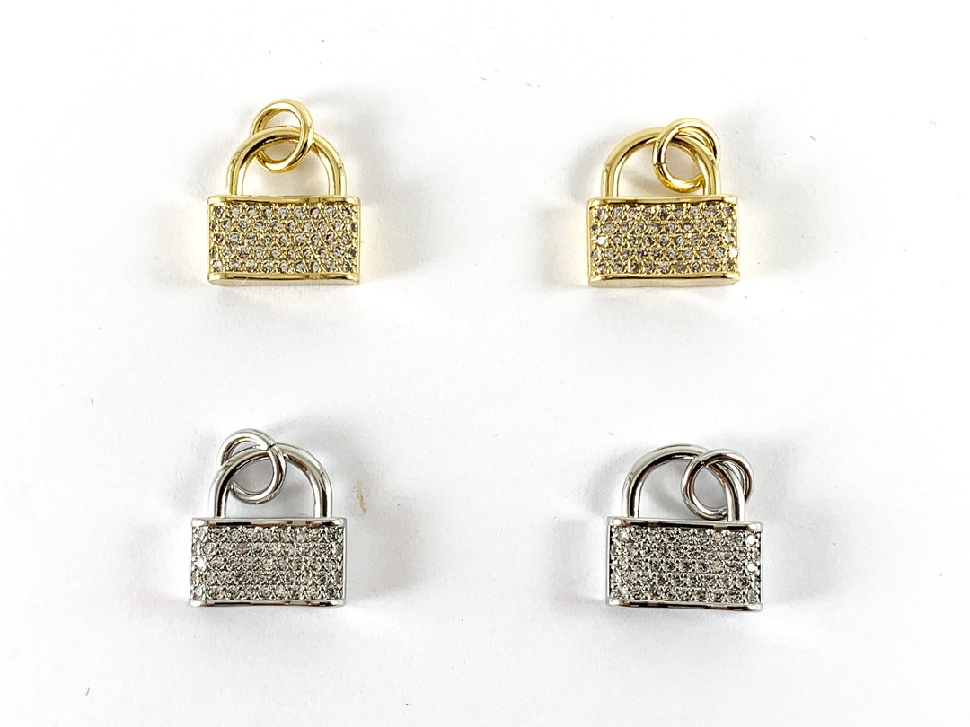 Real 18K Gold/platinum Plated CZ Pave Lock Charm Over Copper - Etsy
