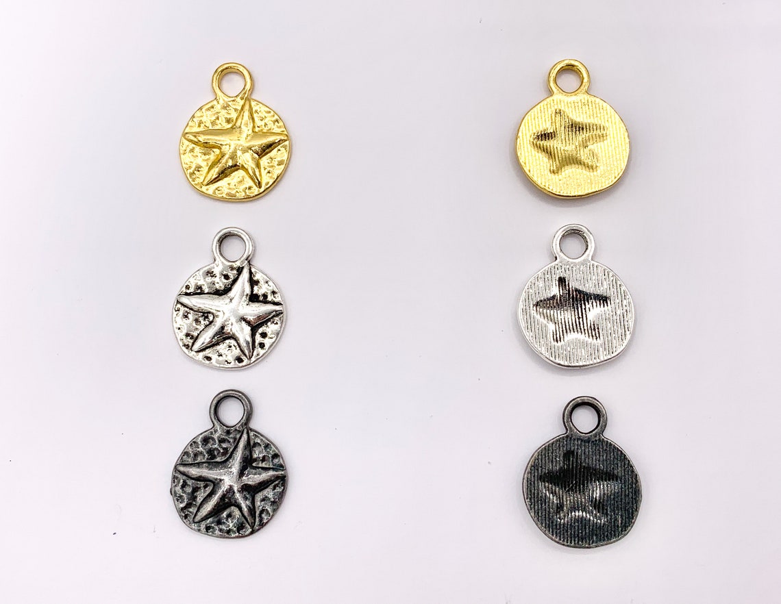 16mm Pewter Starfish Carved Circle Pendants One Sided Sealife Coin ...