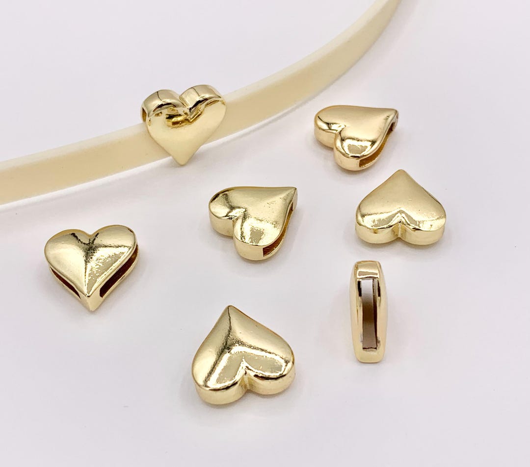 Plain Puffy Heart Slider Charms in 18K Gold Plated Copper - Etsy
