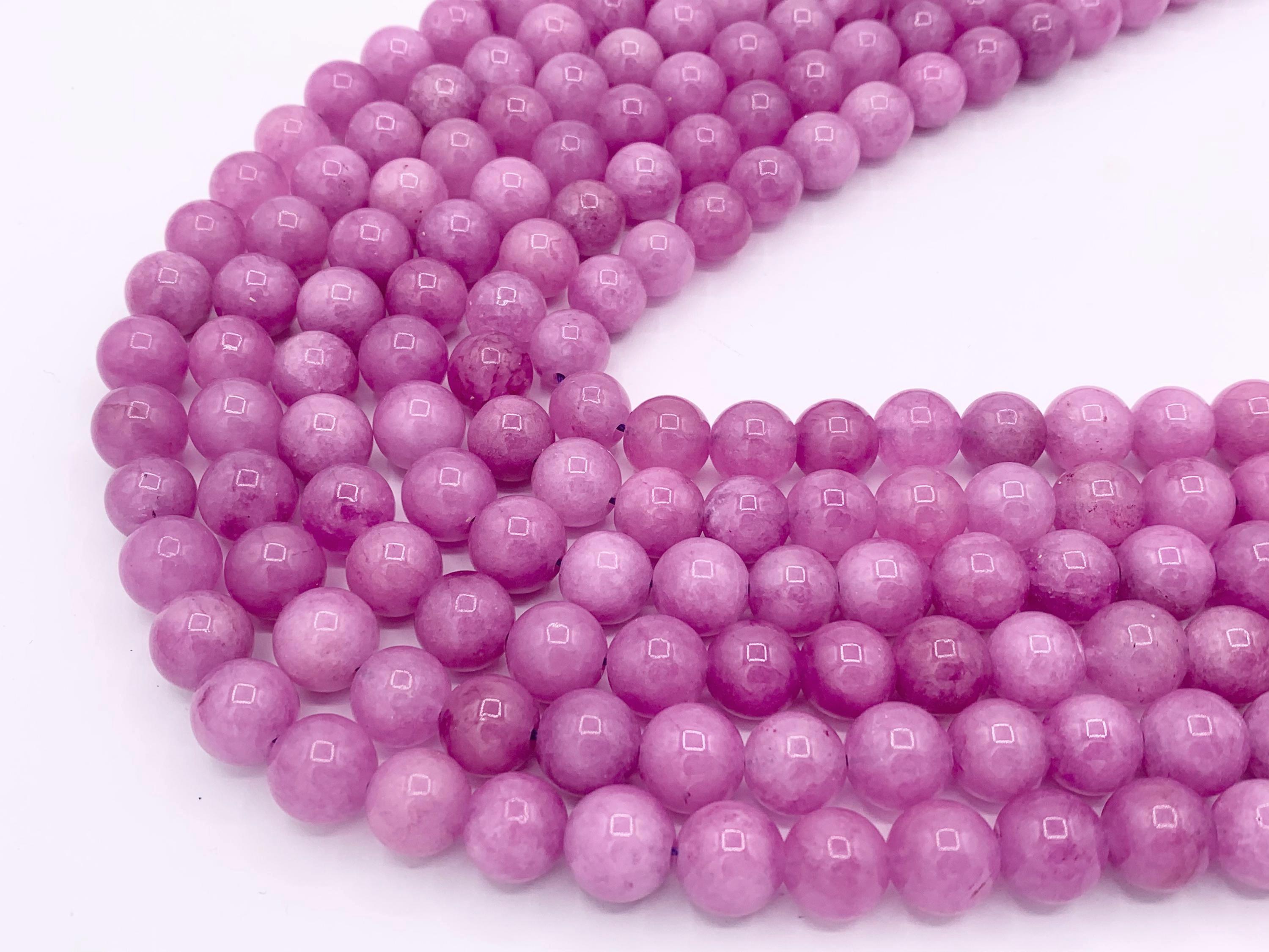 Lilac Pink Dyed Malaysian Jade Round Smooth Shiny Natural Stone Beads ...