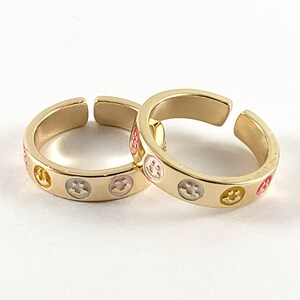 Real Gold 18K Plated Enamel Multi Smiley Face Band Ring - Etsy