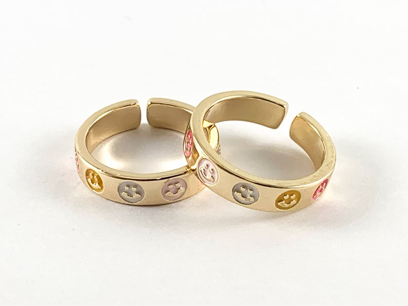 Real Gold 18K Plated Enamel Multi Smiley Face Band Ring - Etsy