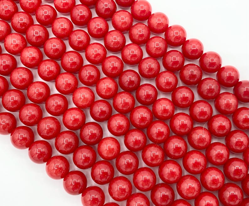 Red Dyed Malaysian Jade Round Smooth Shiny Natural Stone Beads ...