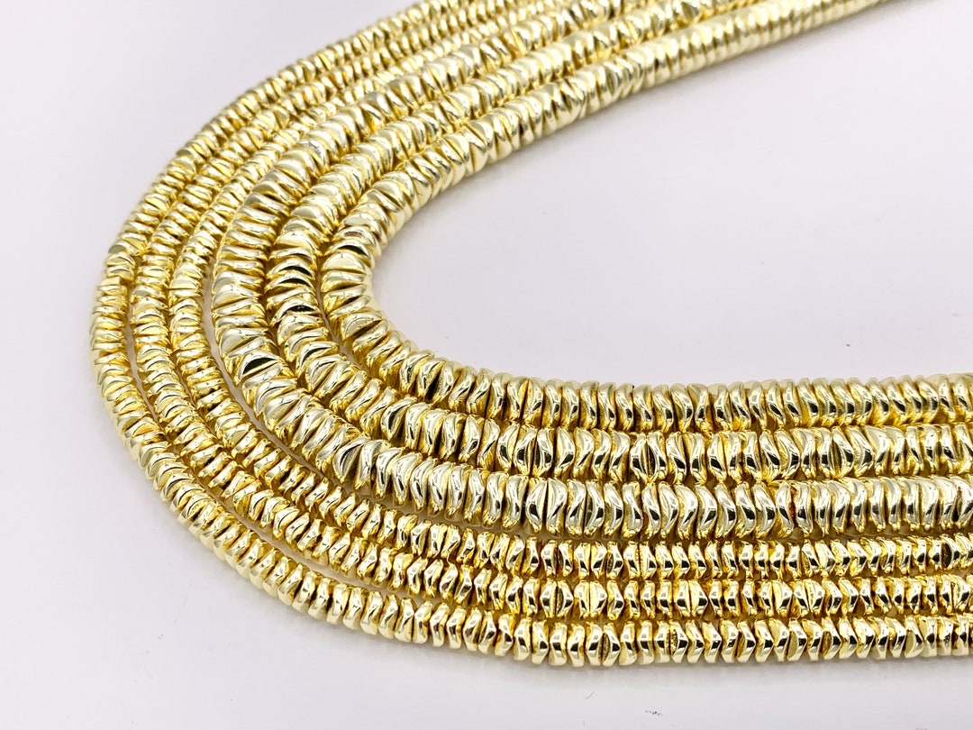 Hematite Wavy Disc Shiny Spacer Beads | Real 18K Gold Plated Stone ...
