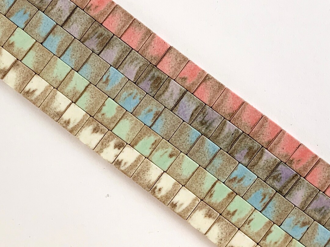 Soft Sand Color Agate Two Hole Double Drilled Rectangle Square Smooth ...