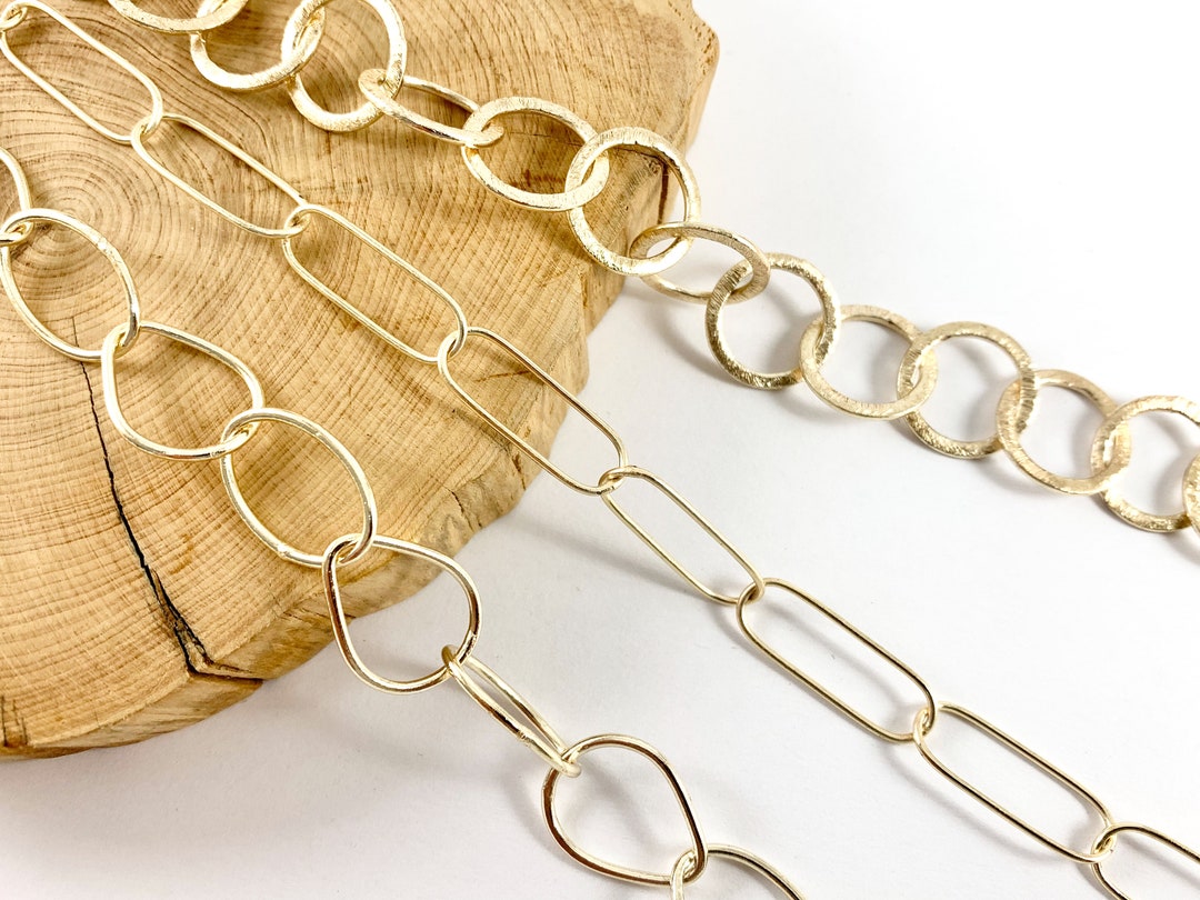 Light Gold Plated Large Coin/ Paperclip/ Oval & Teardrop Chain by the ...