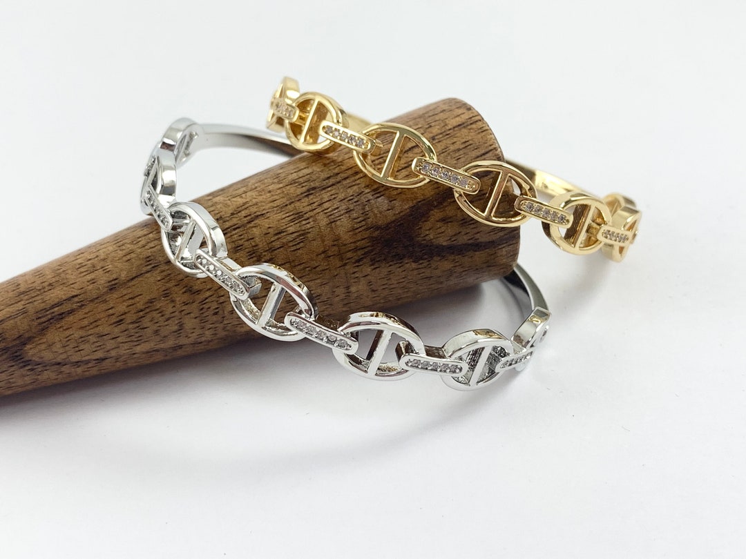 Mariner Coffee Bean Link Bling Stackable Bracelet Cuff in Gold or ...