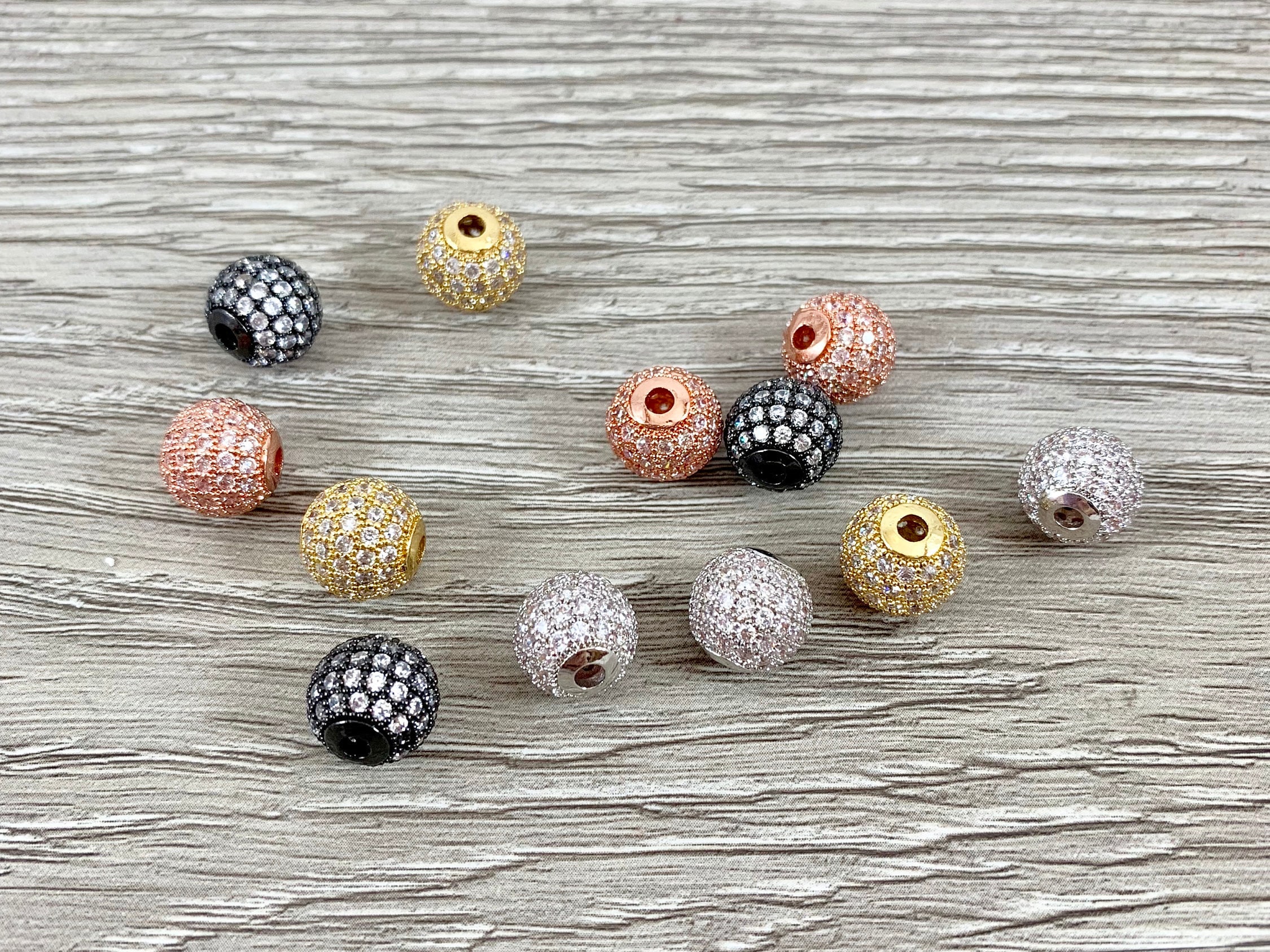 CZ Round Beads Cubic Zirconia Micro Pave Round Spacer Beads in Gold ...