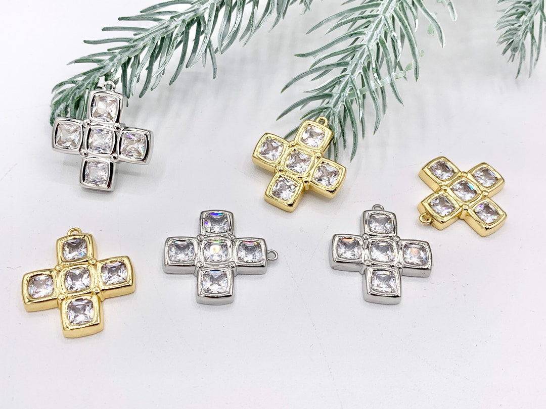 Whimsical Bedazzle Gold Cross Pendants With Beautiful CZ Pave in 18K ...