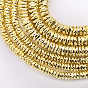 Hematite Wavy Disc Shiny Spacer Beads | Real 18K Gold Plated Stone ...