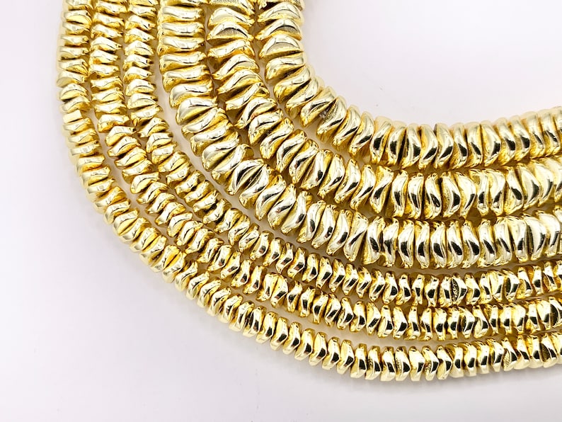 Hematite Wavy Disc Shiny Spacer Beads | Real 18K Gold Plated Stone ...