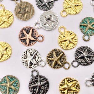16mm Pewter Starfish Carved Circle Pendants One Sided Sealife Coin ...