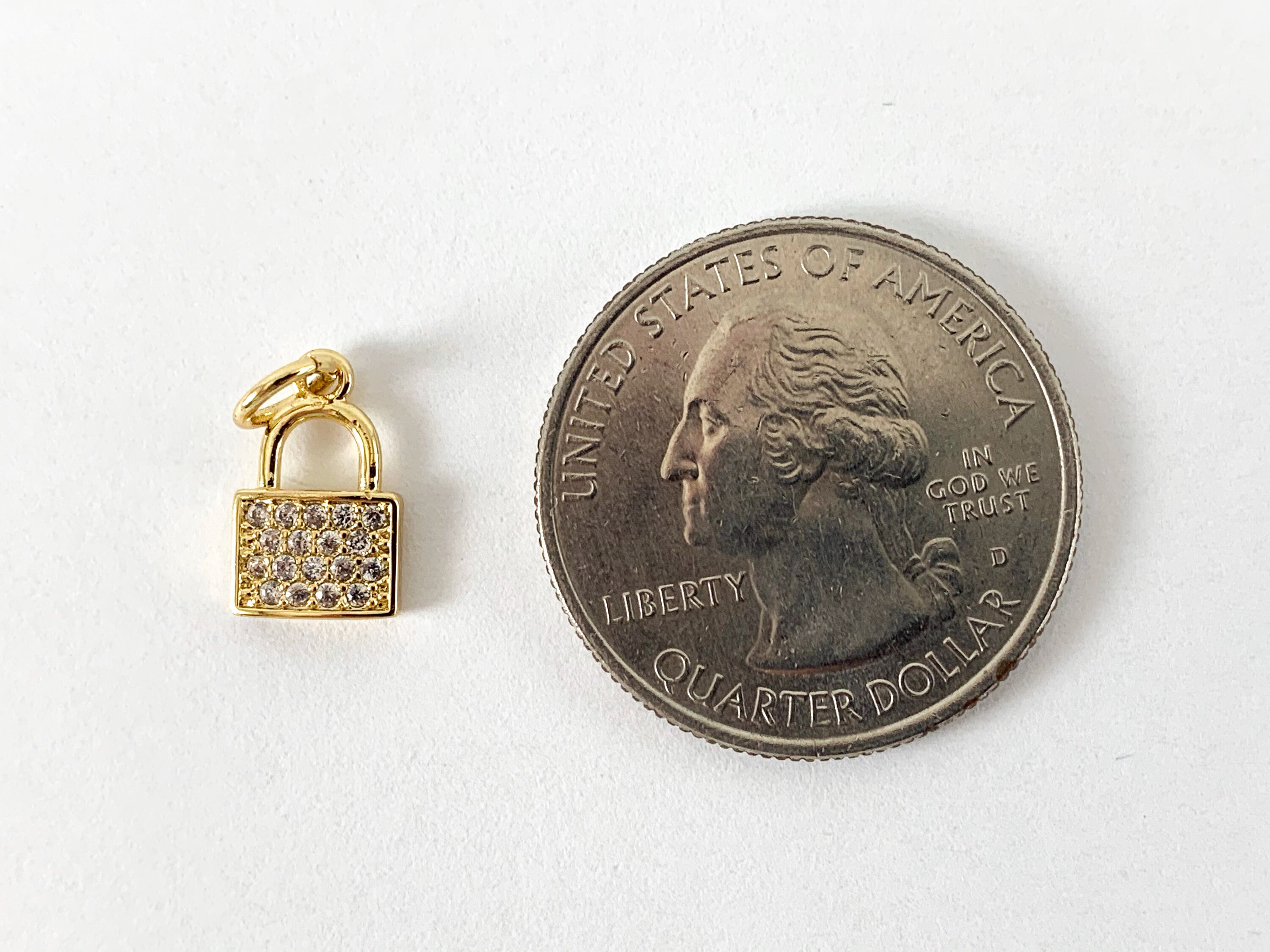 Real Gold 18K Plated CZ Pave Lock Charms Over Brass | Etsy