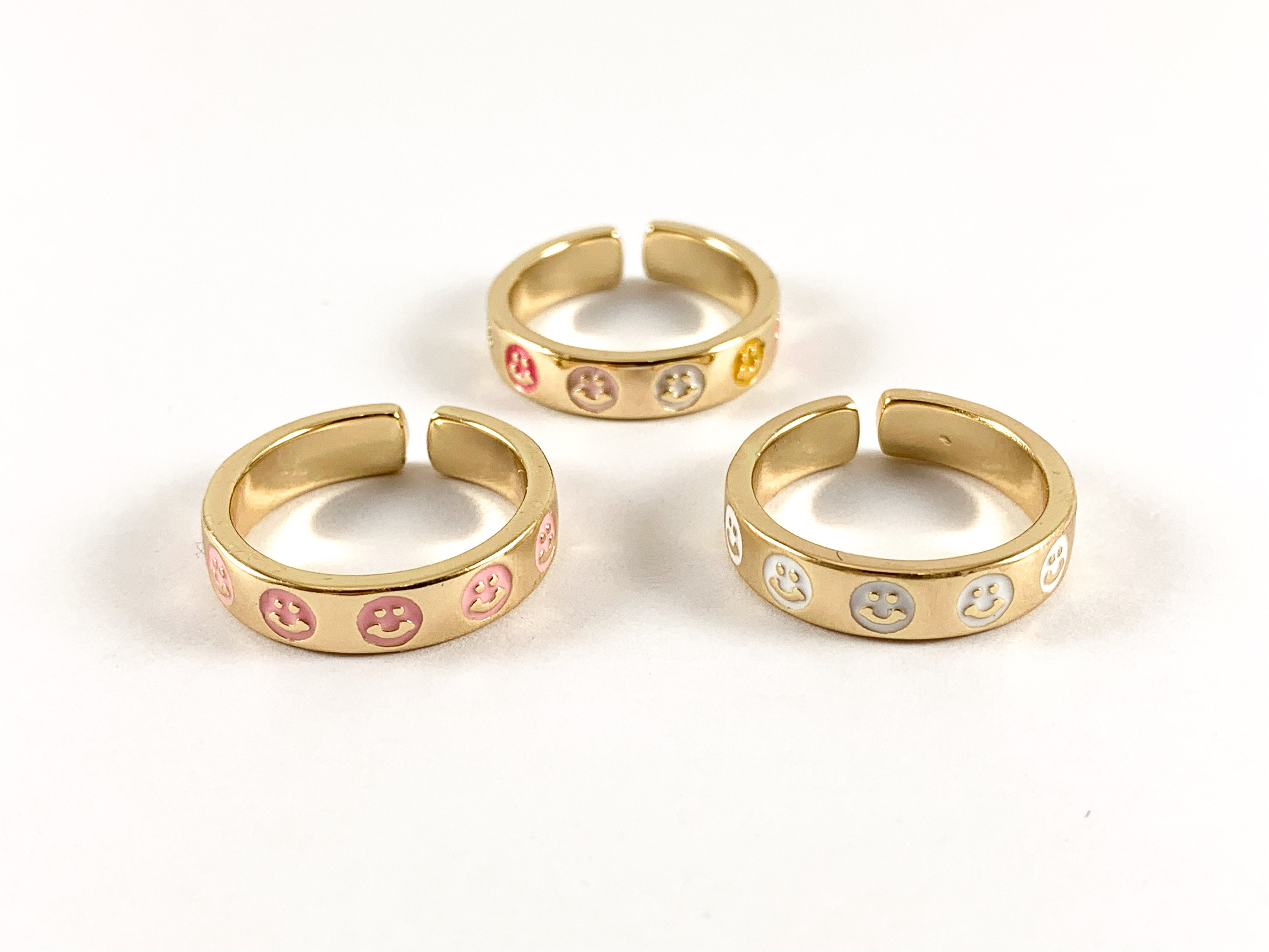 Real Gold 18K Plated Enamel Multi Smiley Face Band Ring - Etsy