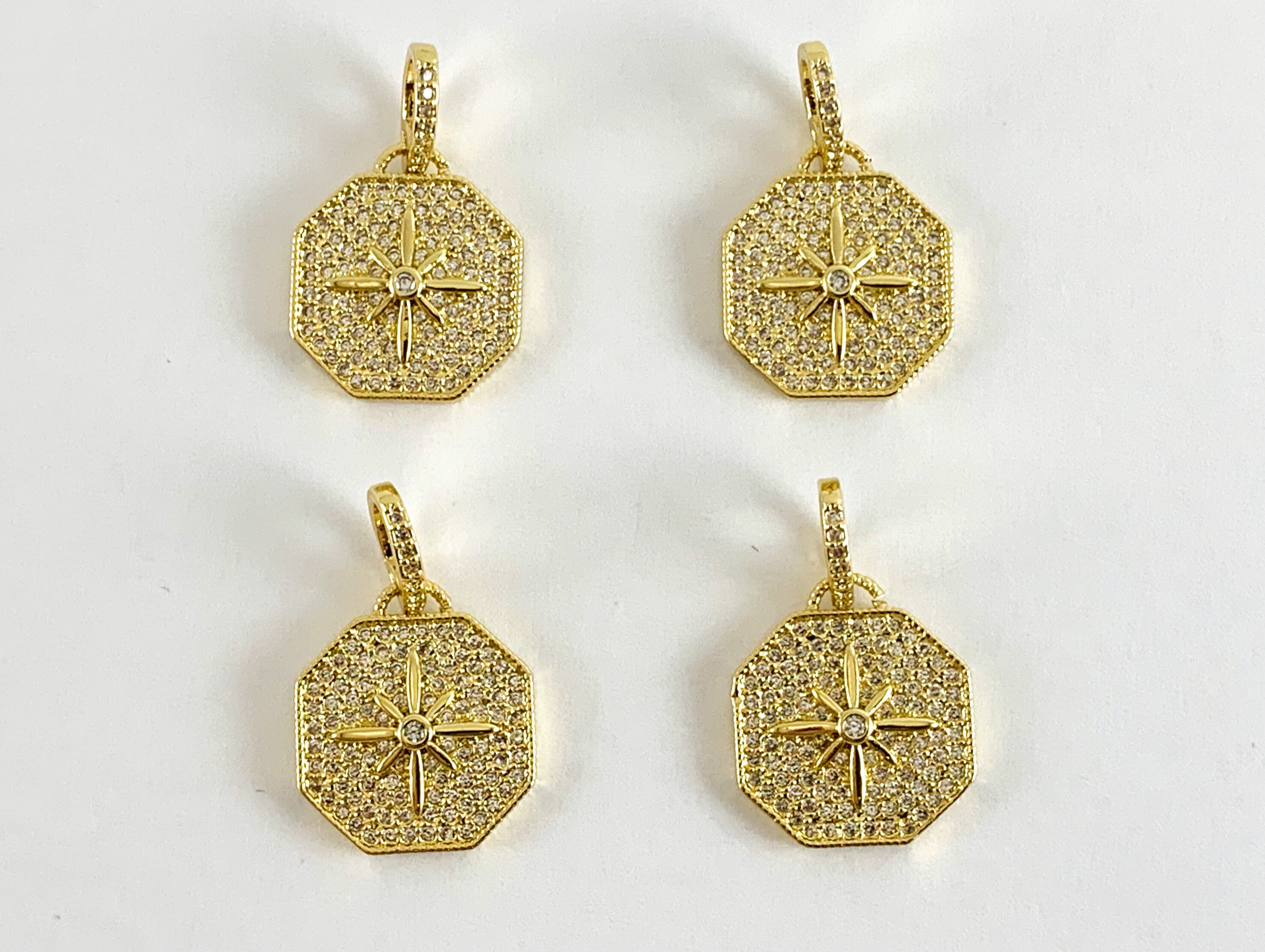 Real Gold 18K Plated Micro CZ Octagon Star Burst Pave Charm | Etsy