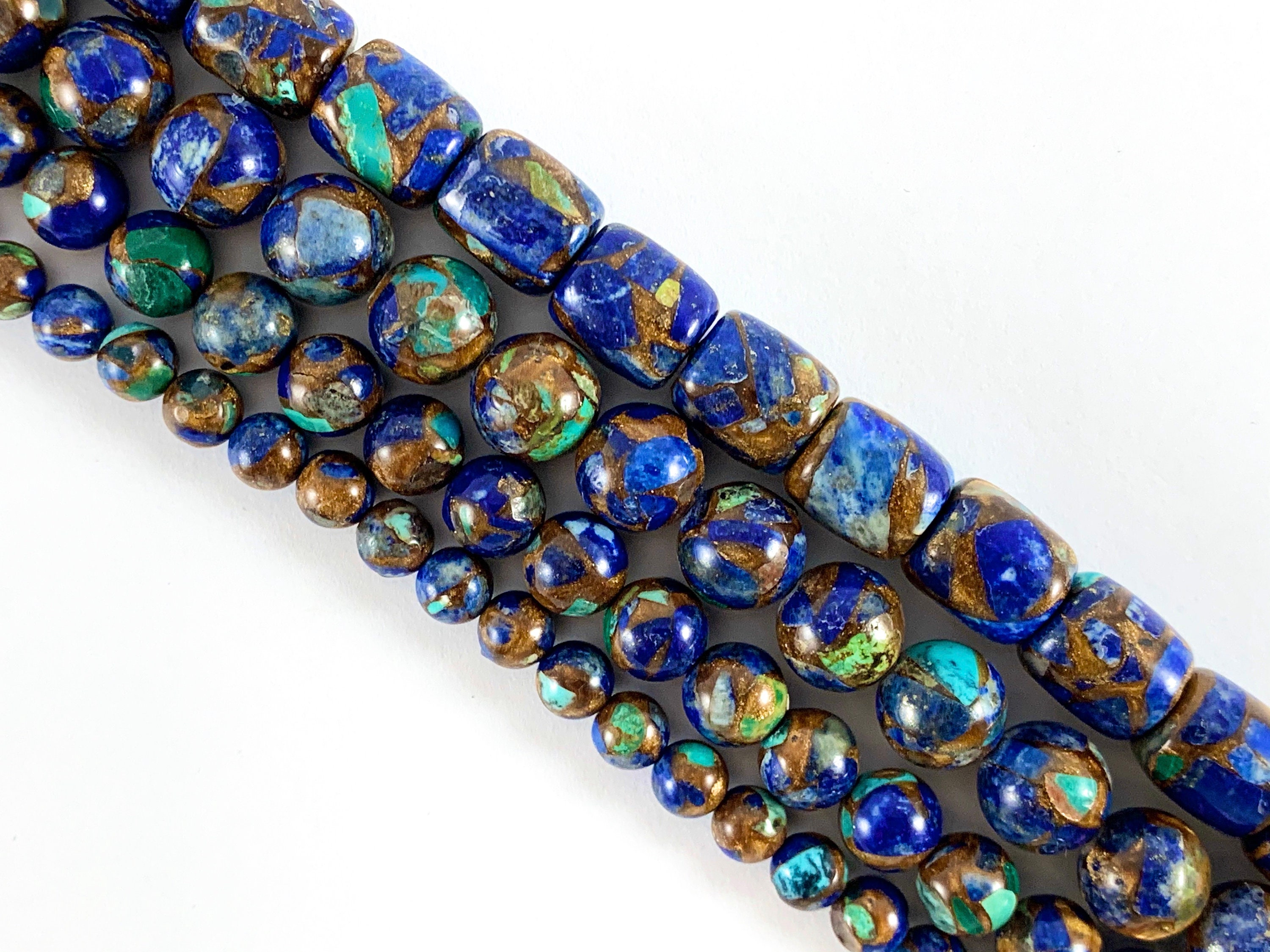 Composite Turquoise + Lapis Round & Barrel Shape Smooth Shiny Beads 15 ...