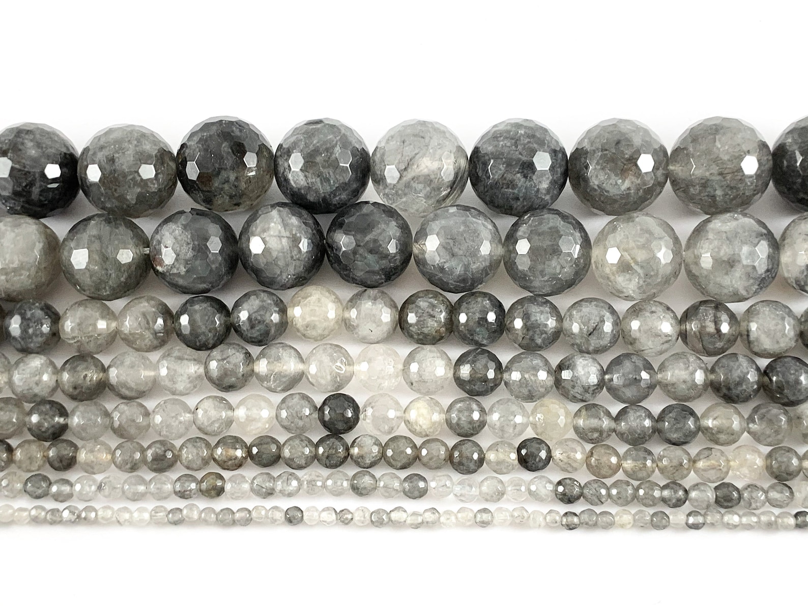 Cloudy Quartz Round Faceted Shiny Smoky Color Natural Gemstone Beads 14 ...