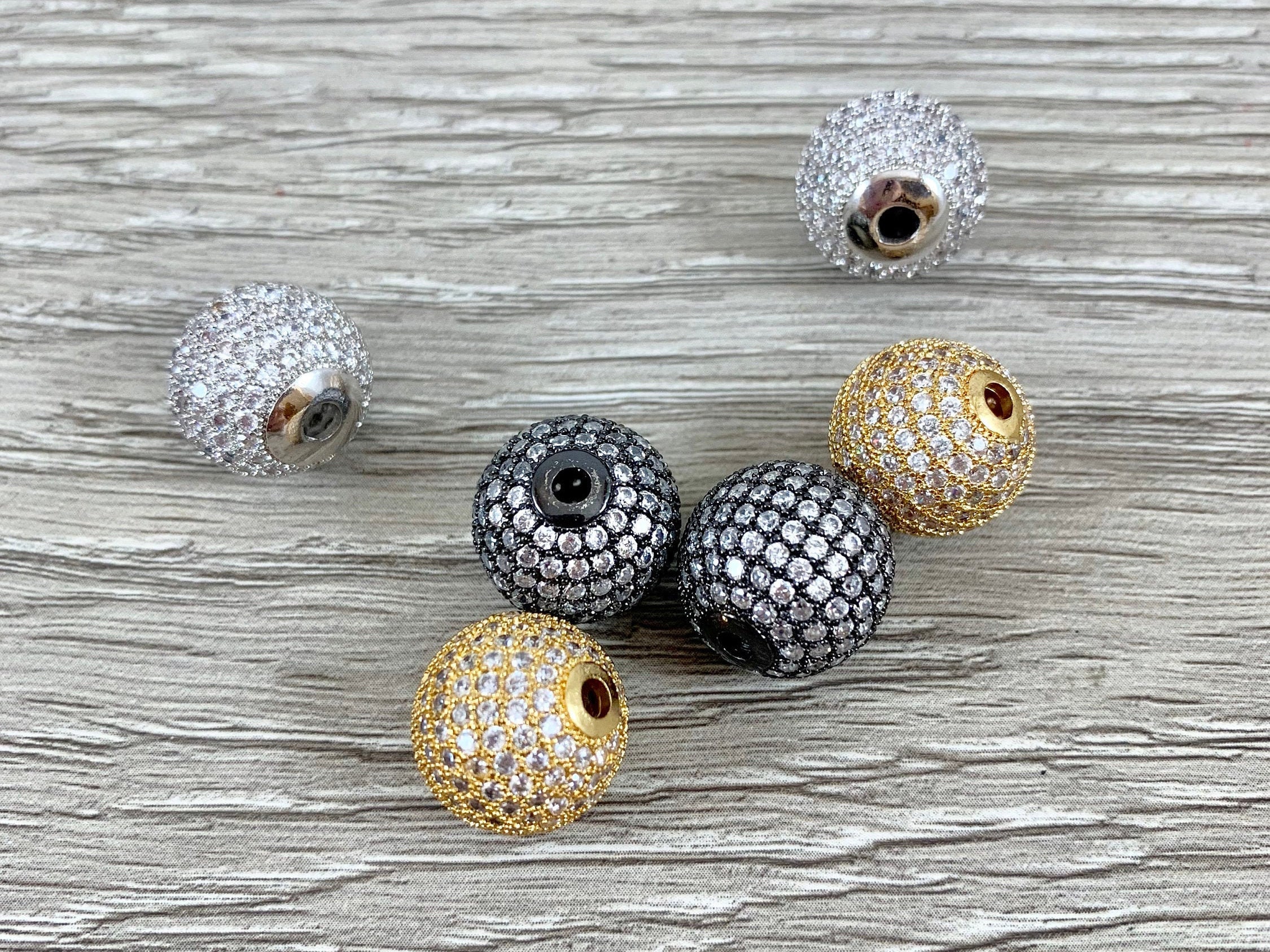 CZ Round Beads Cubic Zirconia Micro Pave Round Spacer Beads in Gold ...