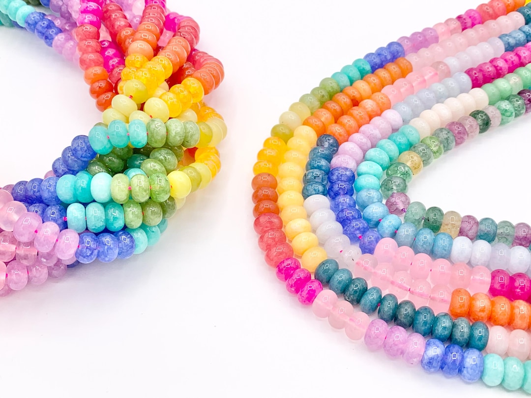 5x8mm Beautiful Mixed Color Jade Smooth Rondelle Beads 1 Strand ...
