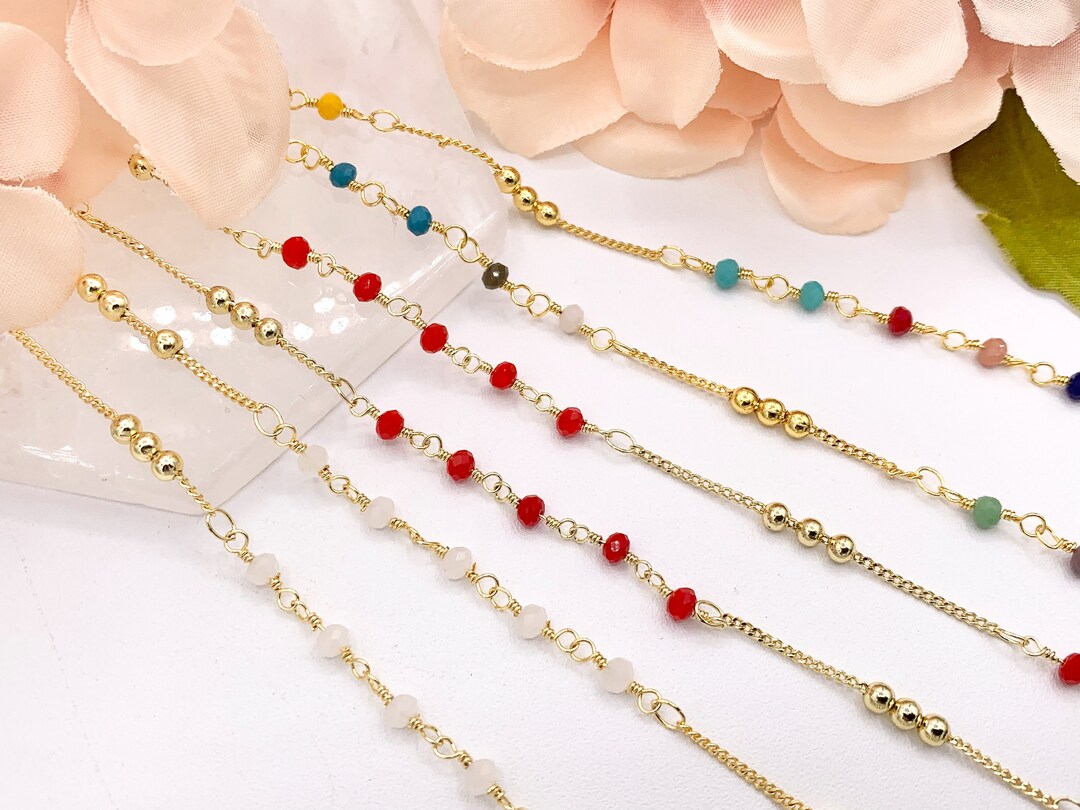 Wired Crystal Beaded Chain in 18K Gold Plated Copper by the Foot/yard ...
