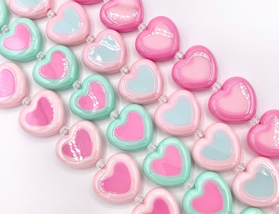 30x26mm 2 Tone Acrylic Shiny Heart Shape Beads Large Hole Valentine's ...