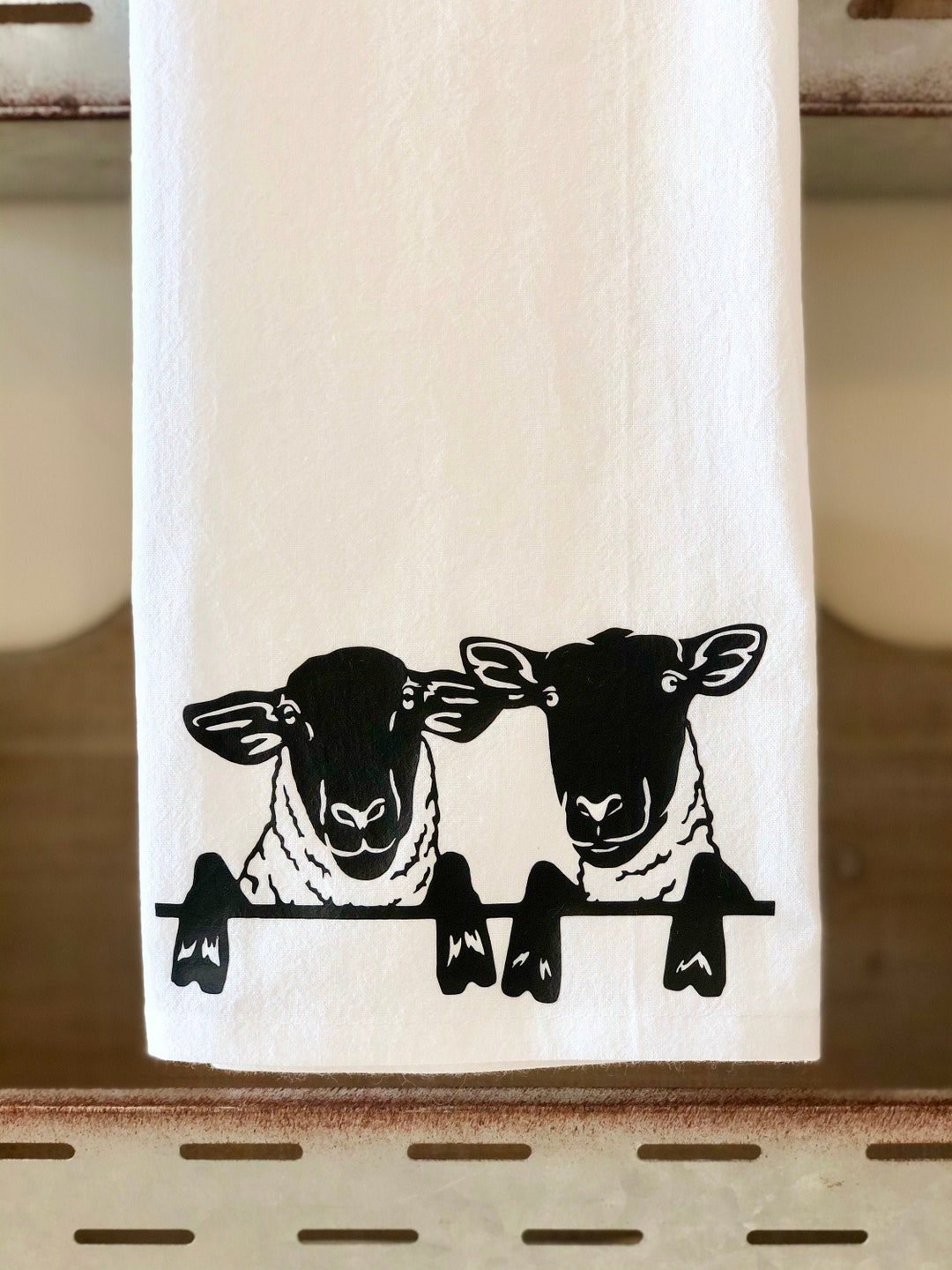Peeping Sheep / Farmhouse Kitchen Towel / Flour Sack Towel / Tea Towel ...