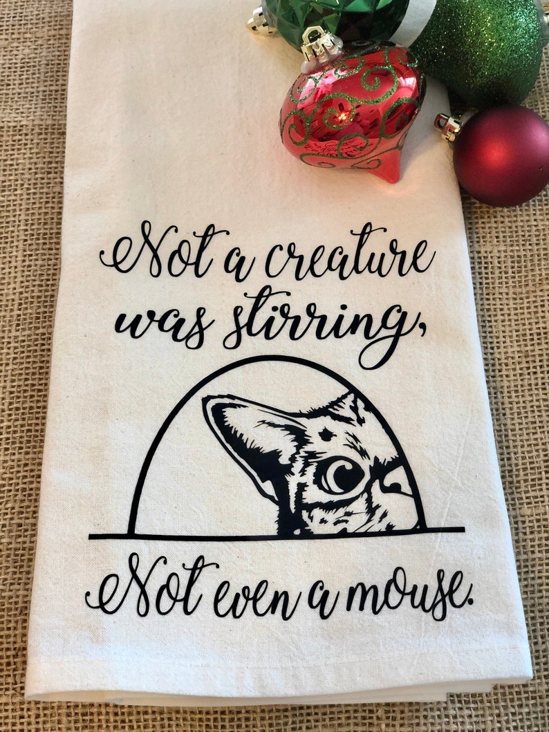 Not a Creature Was Stirring, Cat Towel, Christmas Decor, Flour-sack ...