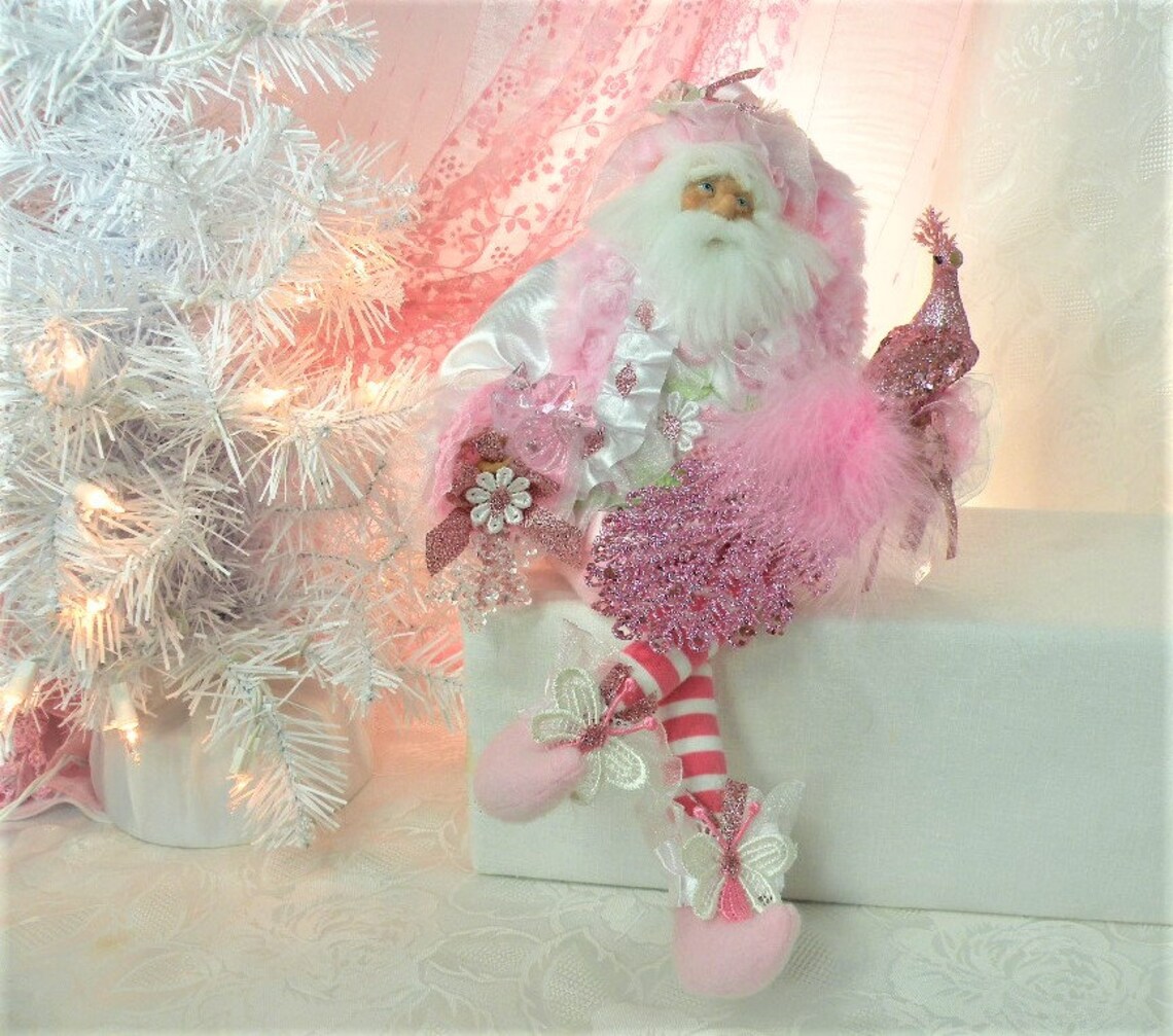Shabby Chic Pink Romantic Christmas Cute Sitting Santa's - Etsy