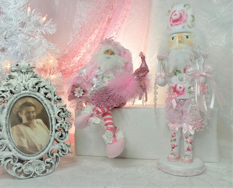Shabby Chic Pink Romantic Christmas Cute Sitting Santa's - Etsy