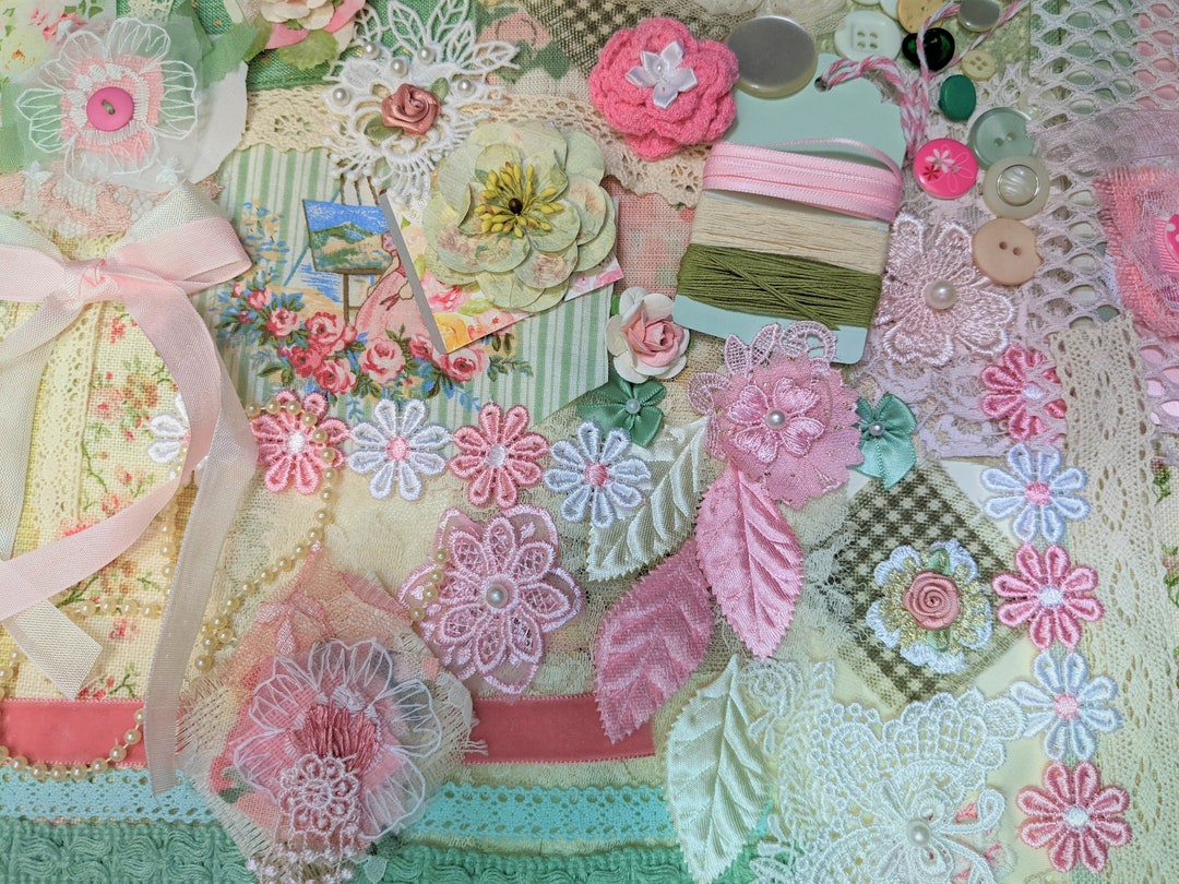 FREE SHIPPING Embellishment Pack. Ephemera Lace Fabric Journal, Pink ...