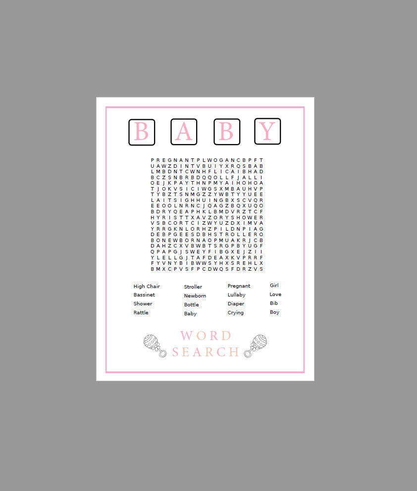 Printable Pink Baby Word Search - Etsy