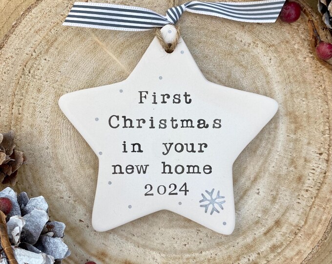 Personalised Ceramic Star Bauble: First Christmas in New Home Keepsake ...