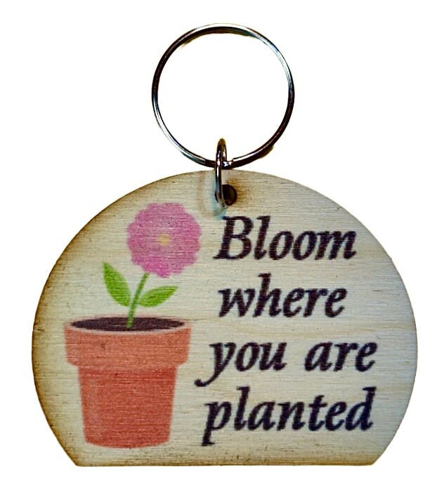Pretty Unique Flower Pot Gift Keychain Colorful Printed Birchwood ...