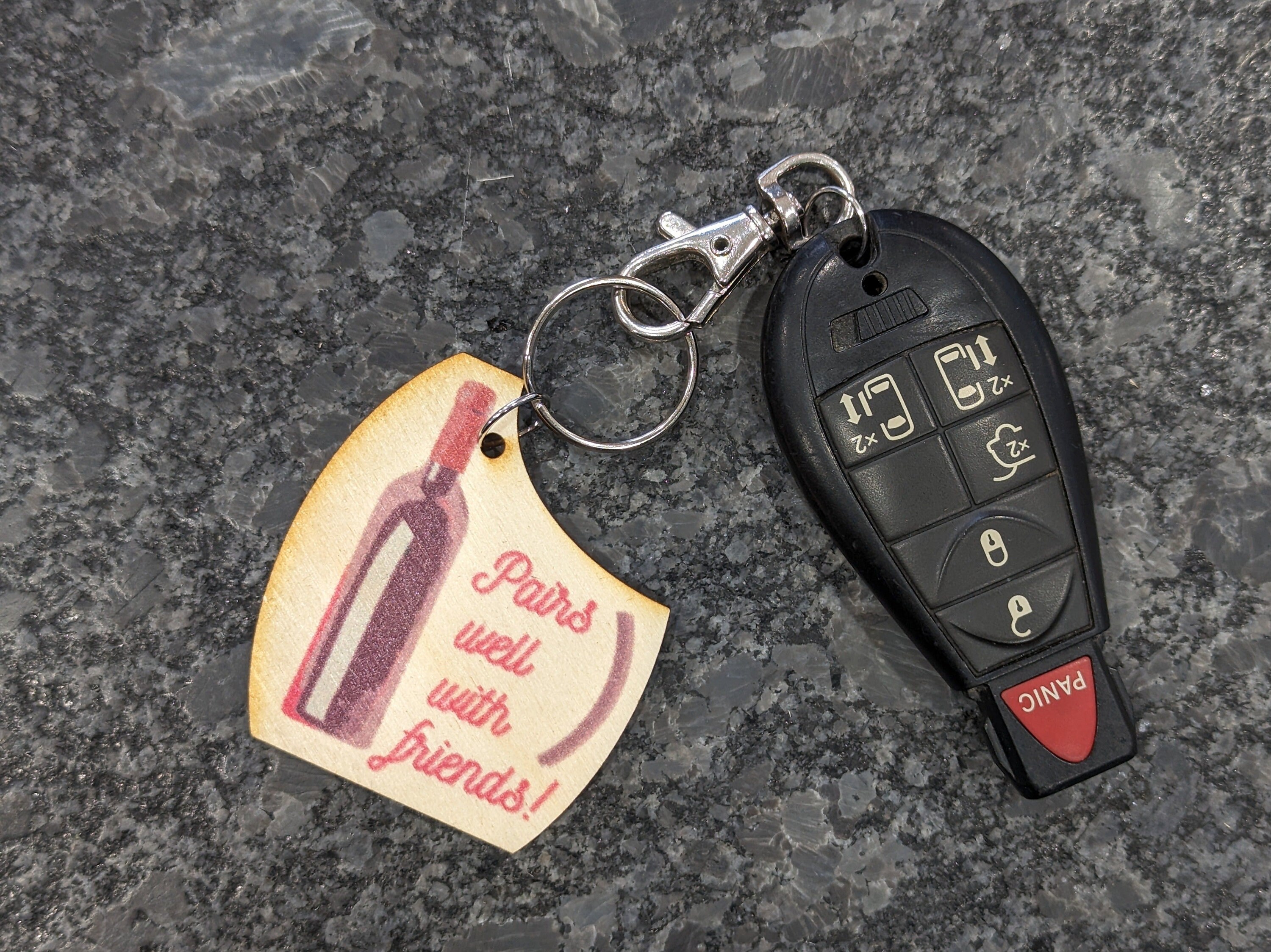 Fun Wine Bottle Shape Friend Gift Keychain Printed Birchwood Colorful ...