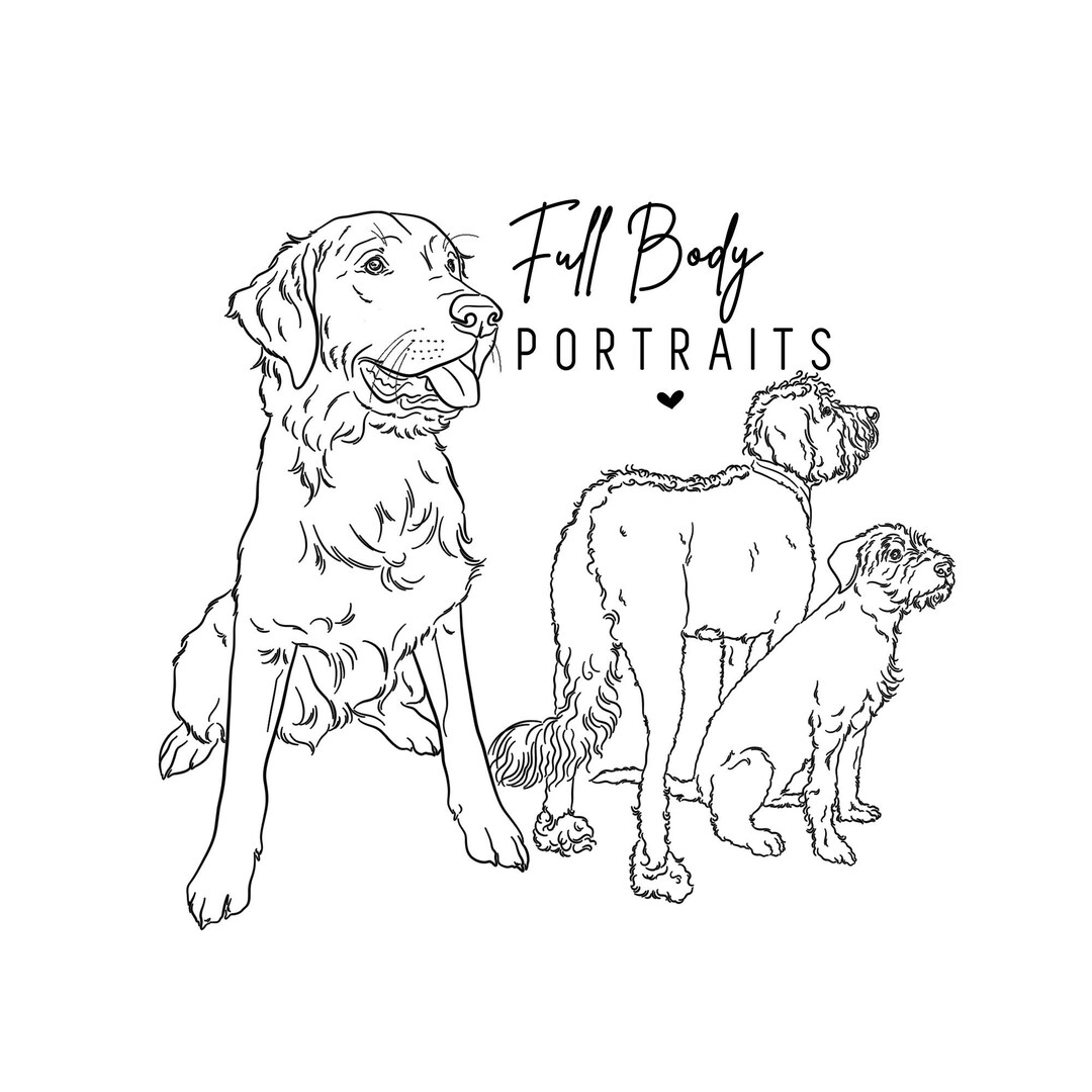 Dog Outline, Custom Line Drawing, Pet Portrait Full Body, Inked Line ...