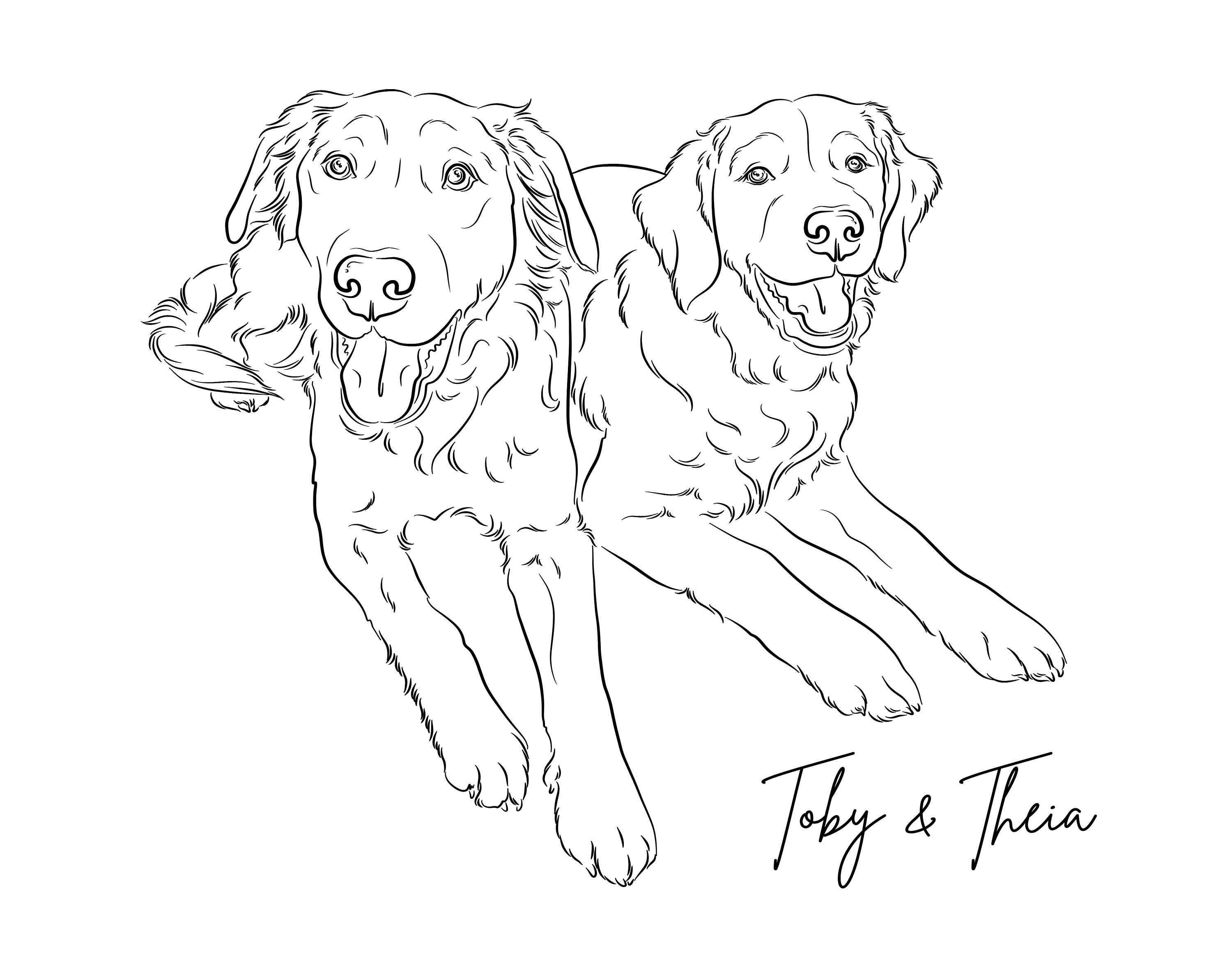 Dog Outline Custom Line Drawing Pet Portrait Full Body - Etsy