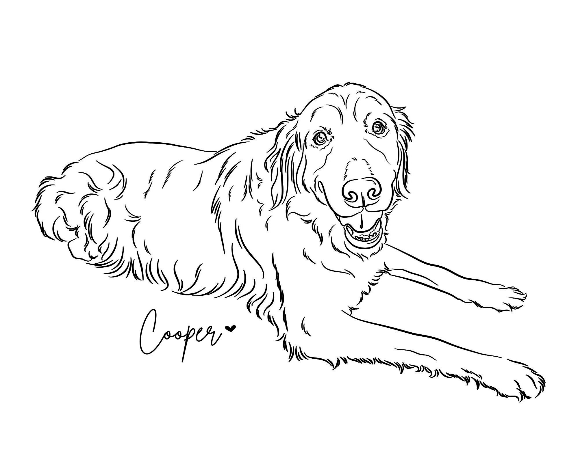 Dog Outline Custom Line Drawing Pet Portrait Full Body - Etsy