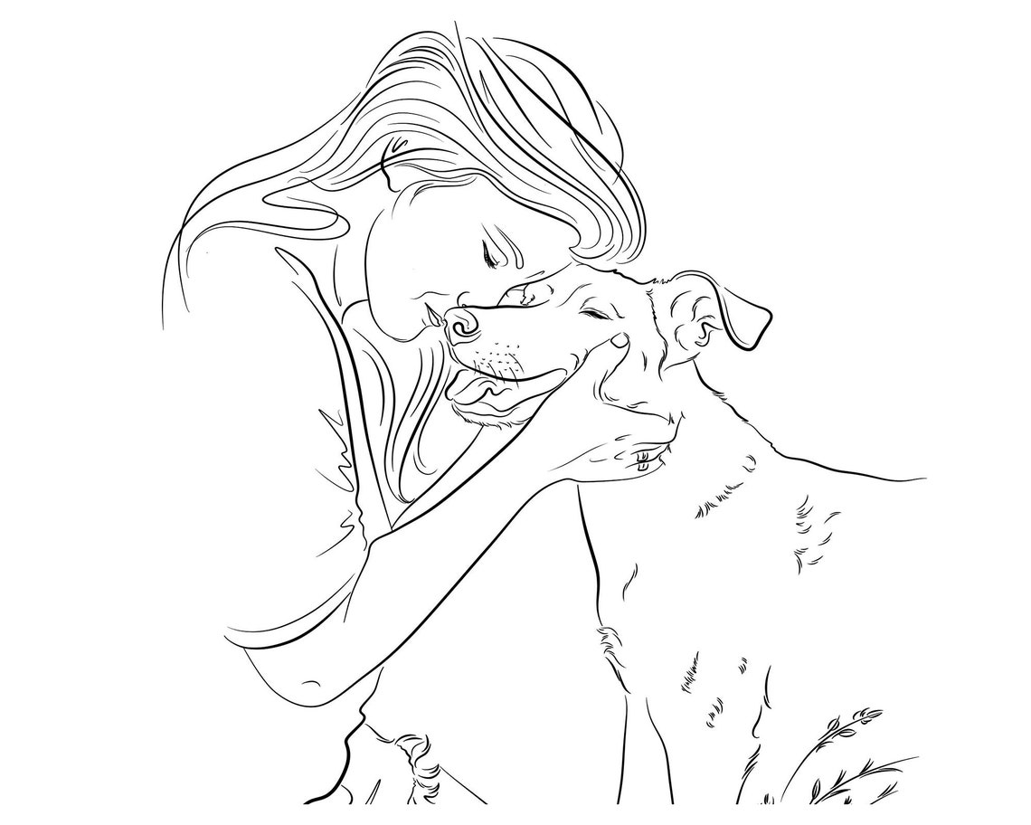 Dog and Owner Portrait Custom Dog Line Drawing Couple With | Etsy UK