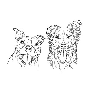 2 Pet Portrait From Photo, Custom Two Dog or Cat Line Drawing, Art ...