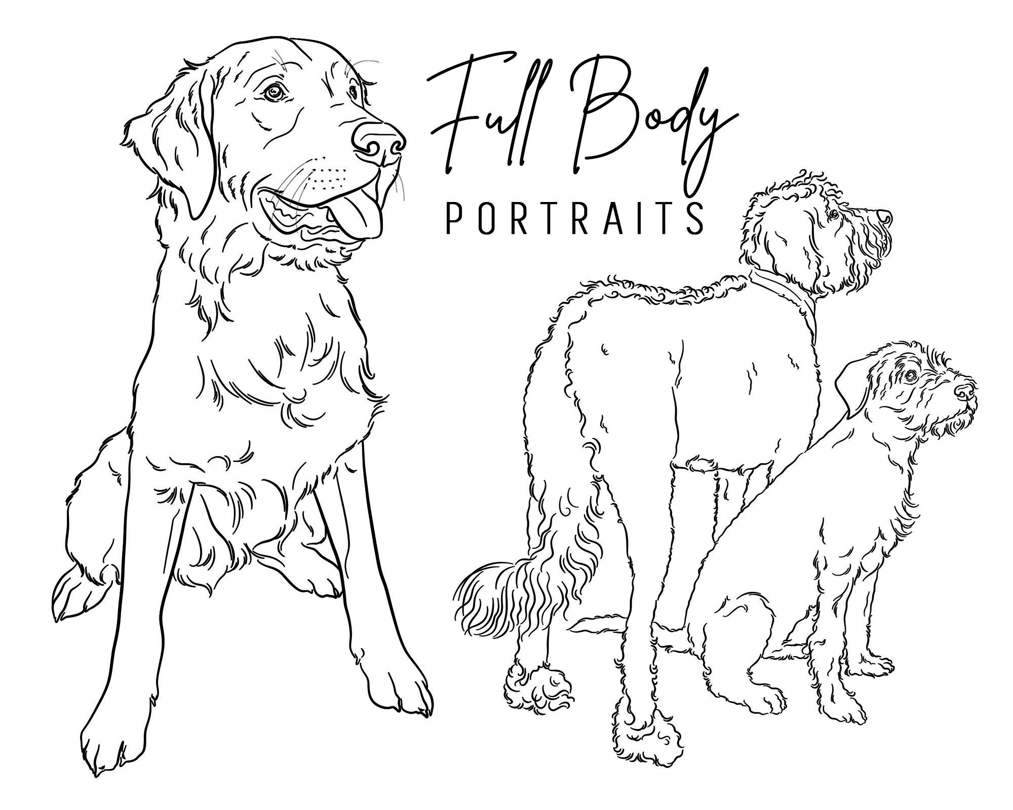Dog Outline Custom Line Drawing Pet Portrait Full Body - Etsy