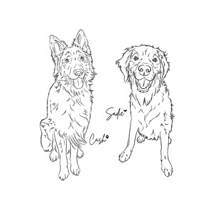 Dog Outline, Custom Line Drawing, Pet Portrait Full Body, Inked Line ...