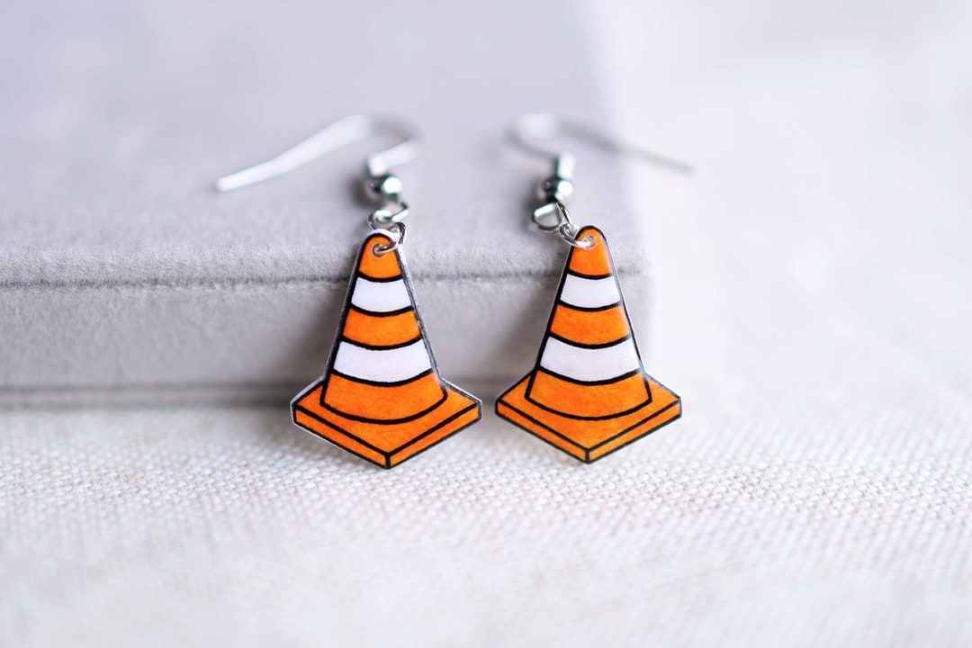 Traffic Cone Dangle Earrings Handmade Acrylic Shrink Art - Etsy
