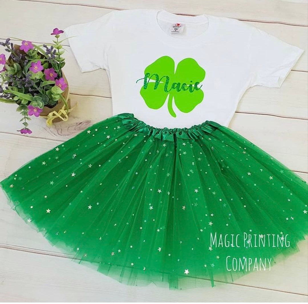 Girls St Patrick’s Day Outfit, Shamrock Dress, Lucky Clover T-shirt ...