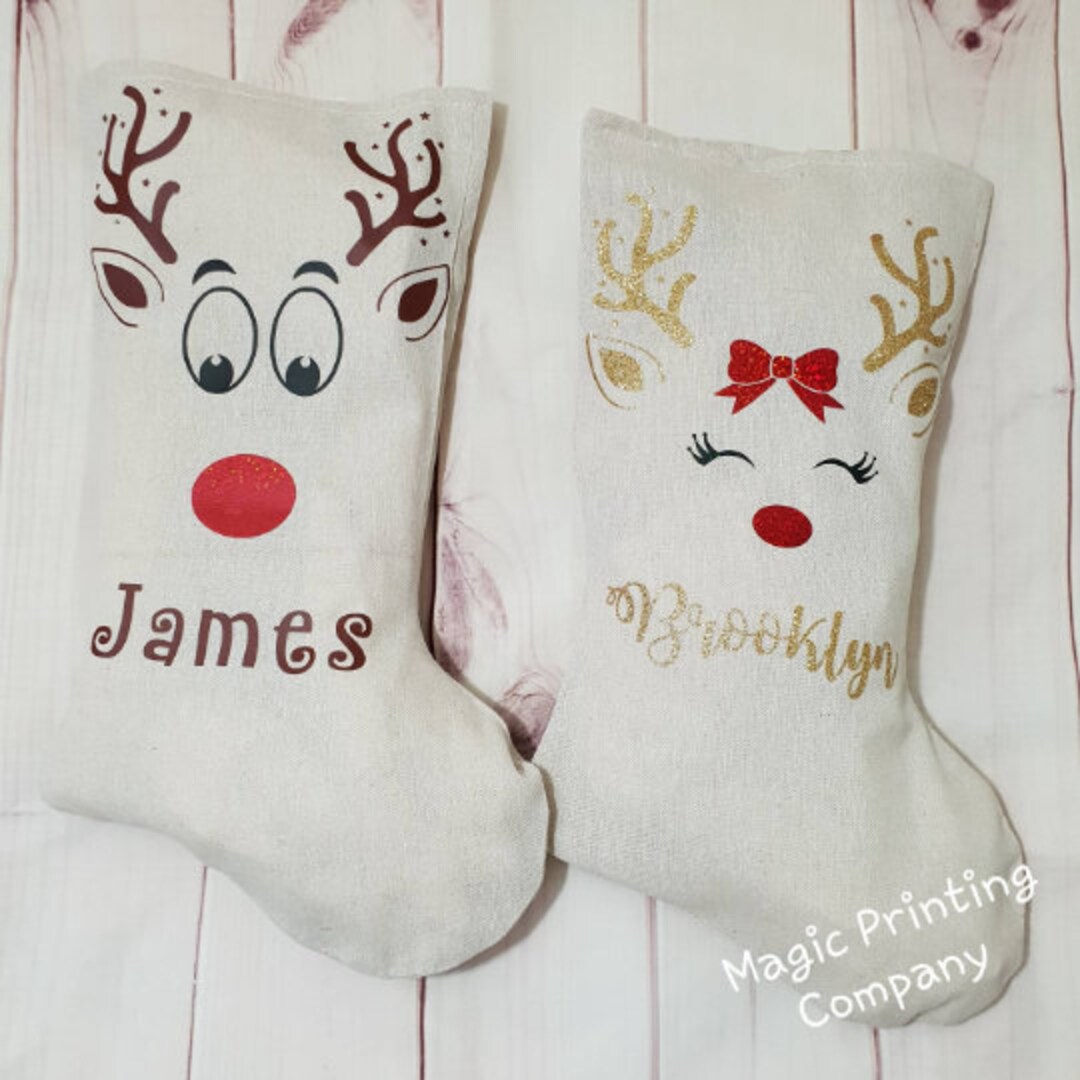 Personalised Christmas Stocking Any Name Reindeer Rudolf Xmas Gift Bag ...