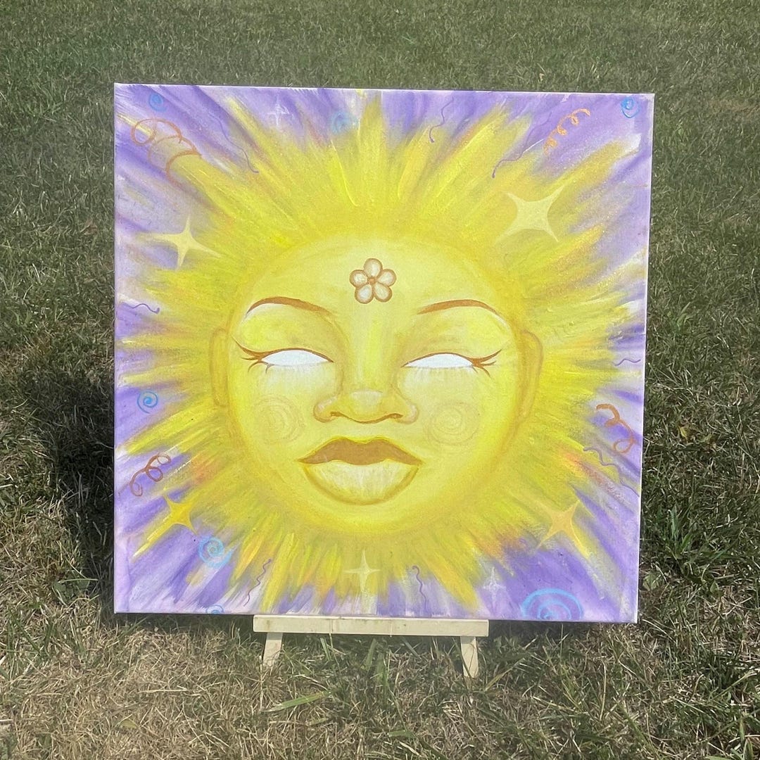 SUNSHINE Sun Face Whimsical Hippie Sun Painting - Etsy