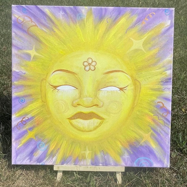 SUNSHINE Sun Face Whimsical Hippie Sun Painting - Etsy