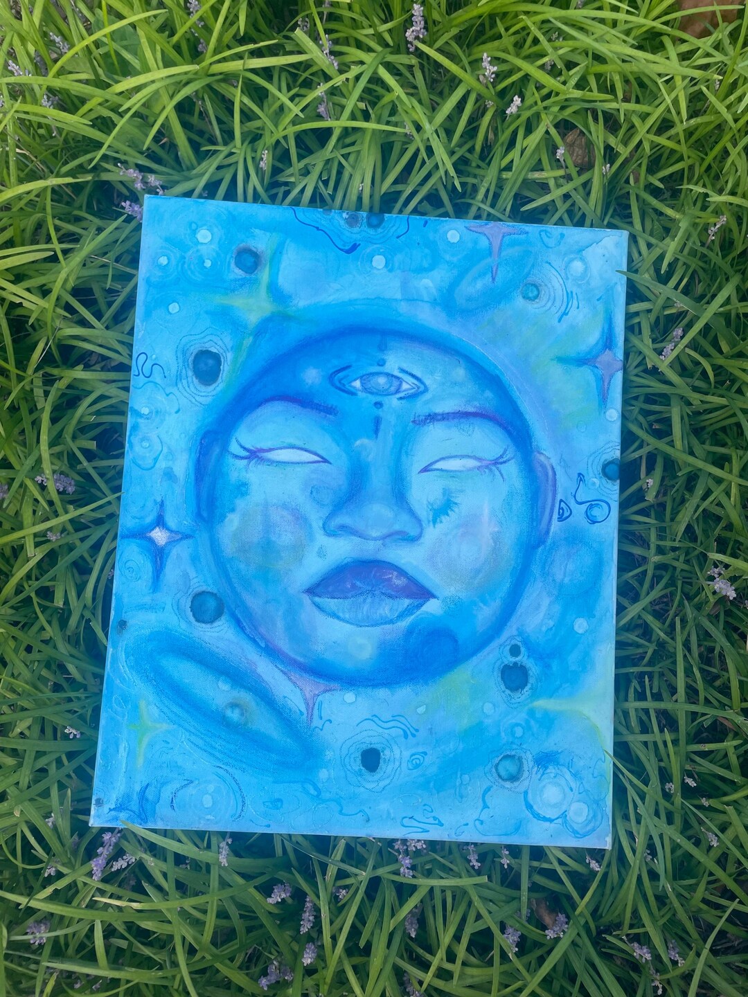 BLUE MOON Mixed Media Painting - Etsy